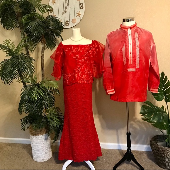 Shirts | Red Modern Embroidered Barong Tagalog | Poshmark